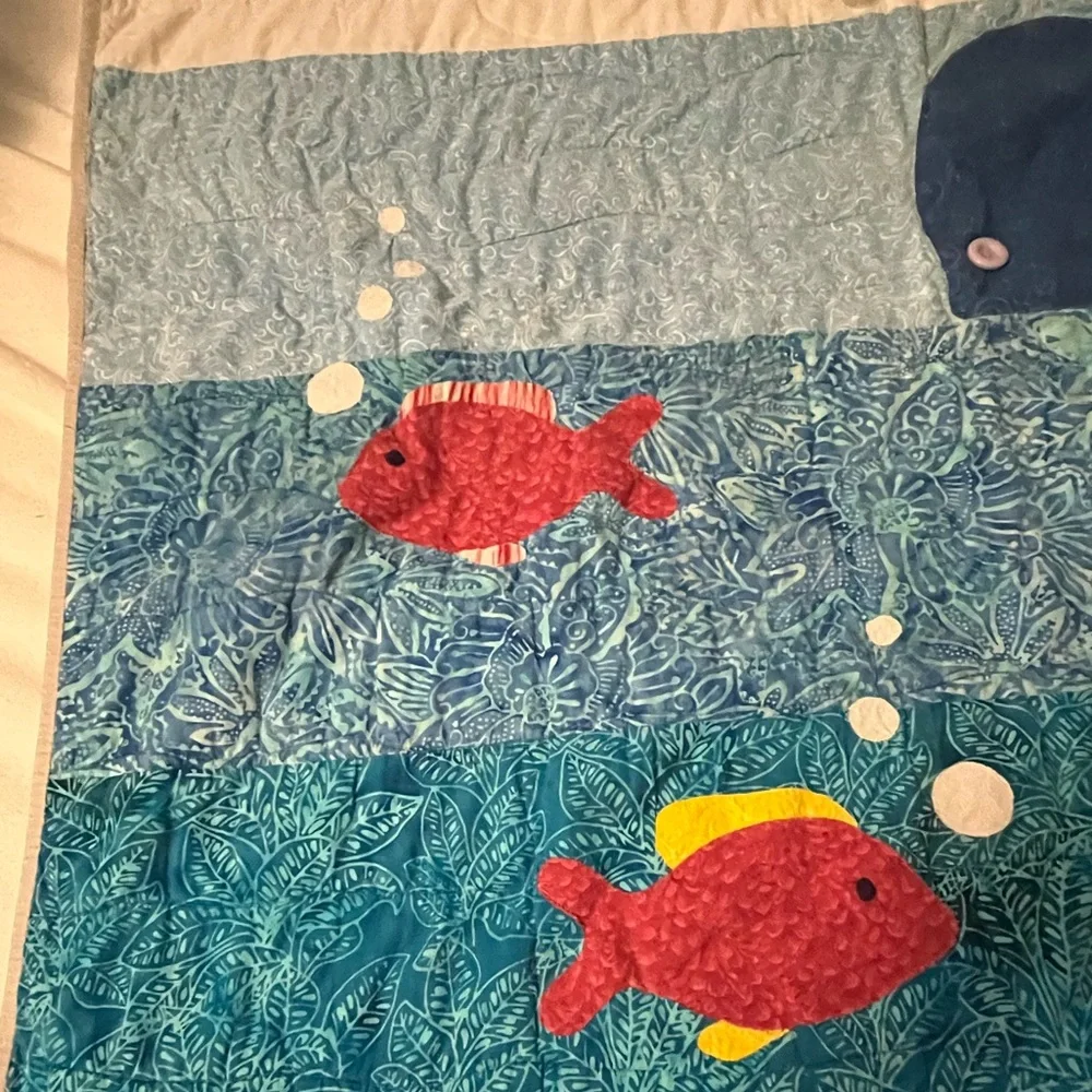 Hand Crafted | Bedding | Handmade Quilt Baby Crib Blanket Appliqu Fish ...